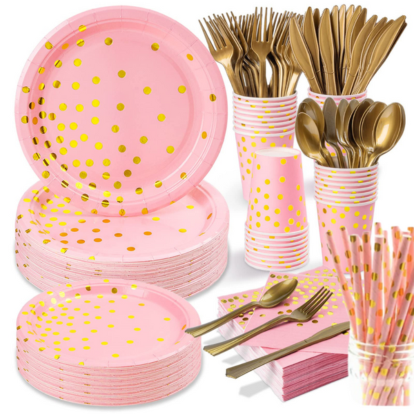 pink gold color plate and cutlery set – Your Party Oasis trading