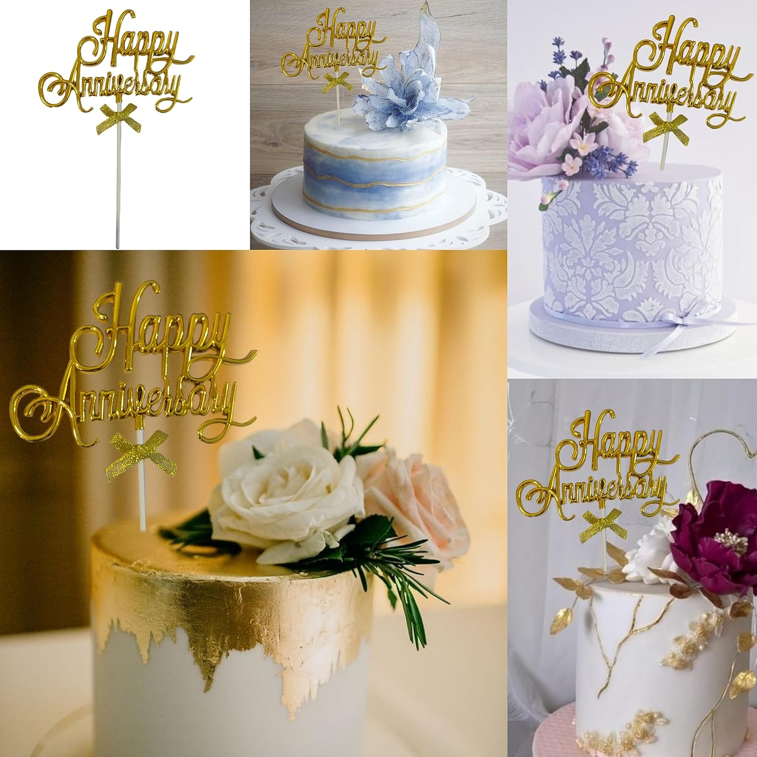 Happy anniversary cake topper gold – Party Oasis Qatar
