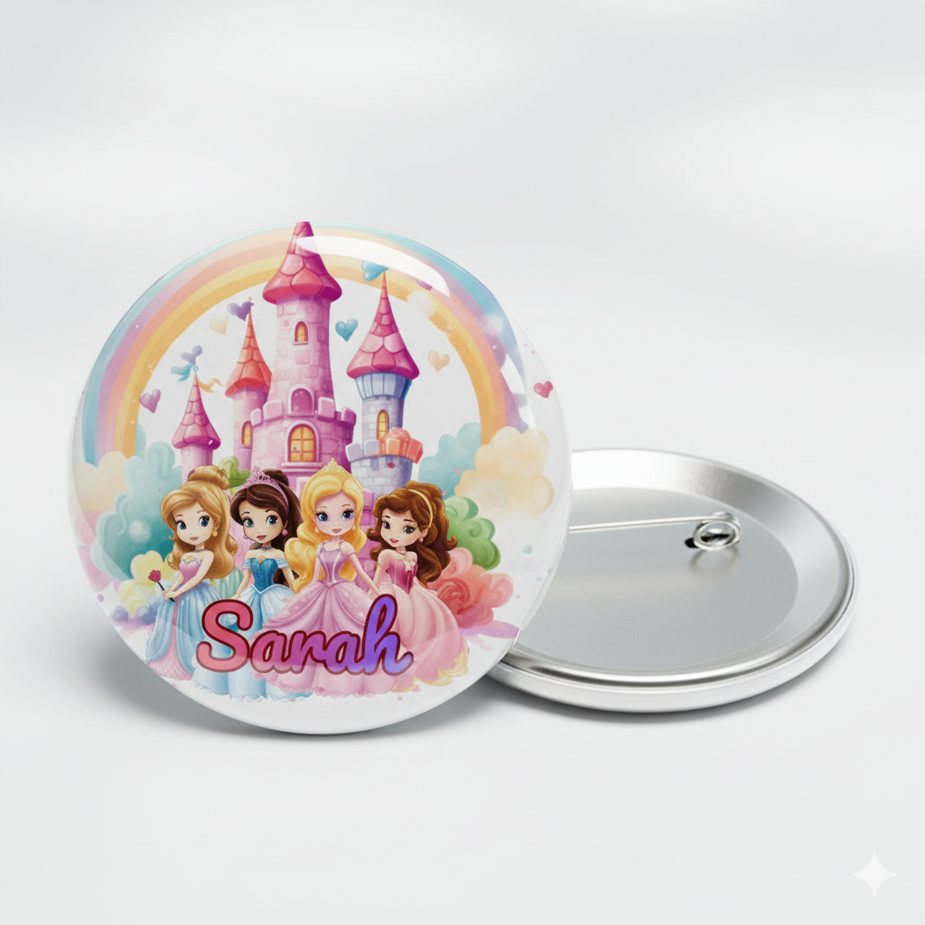 1pc princess castle personalized badges 58mm for Kids Birthday Return ...