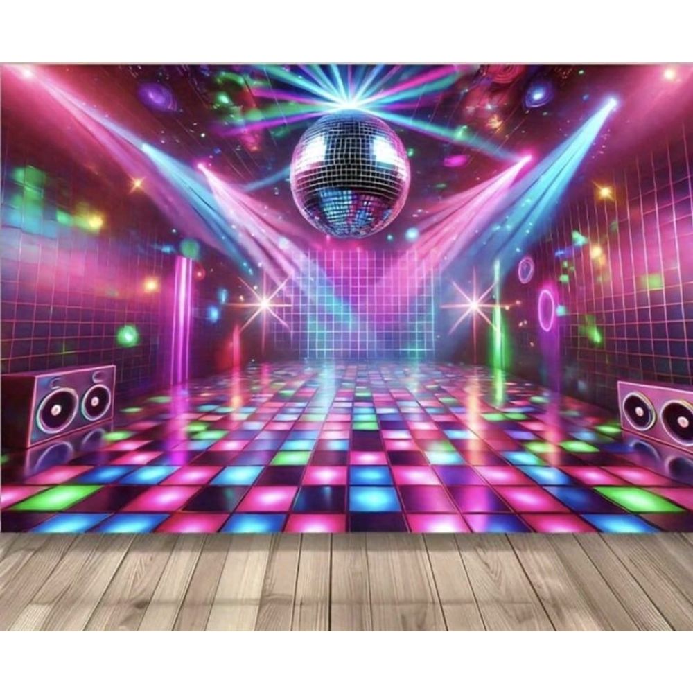 Disco ball backdrop dance floor poster 180x230cm – Party Oasis Qatar