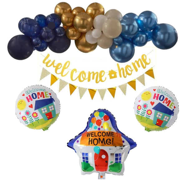 Welcome Home Balloon Set – Gold & Blue Theme – Party Oasis Qatar