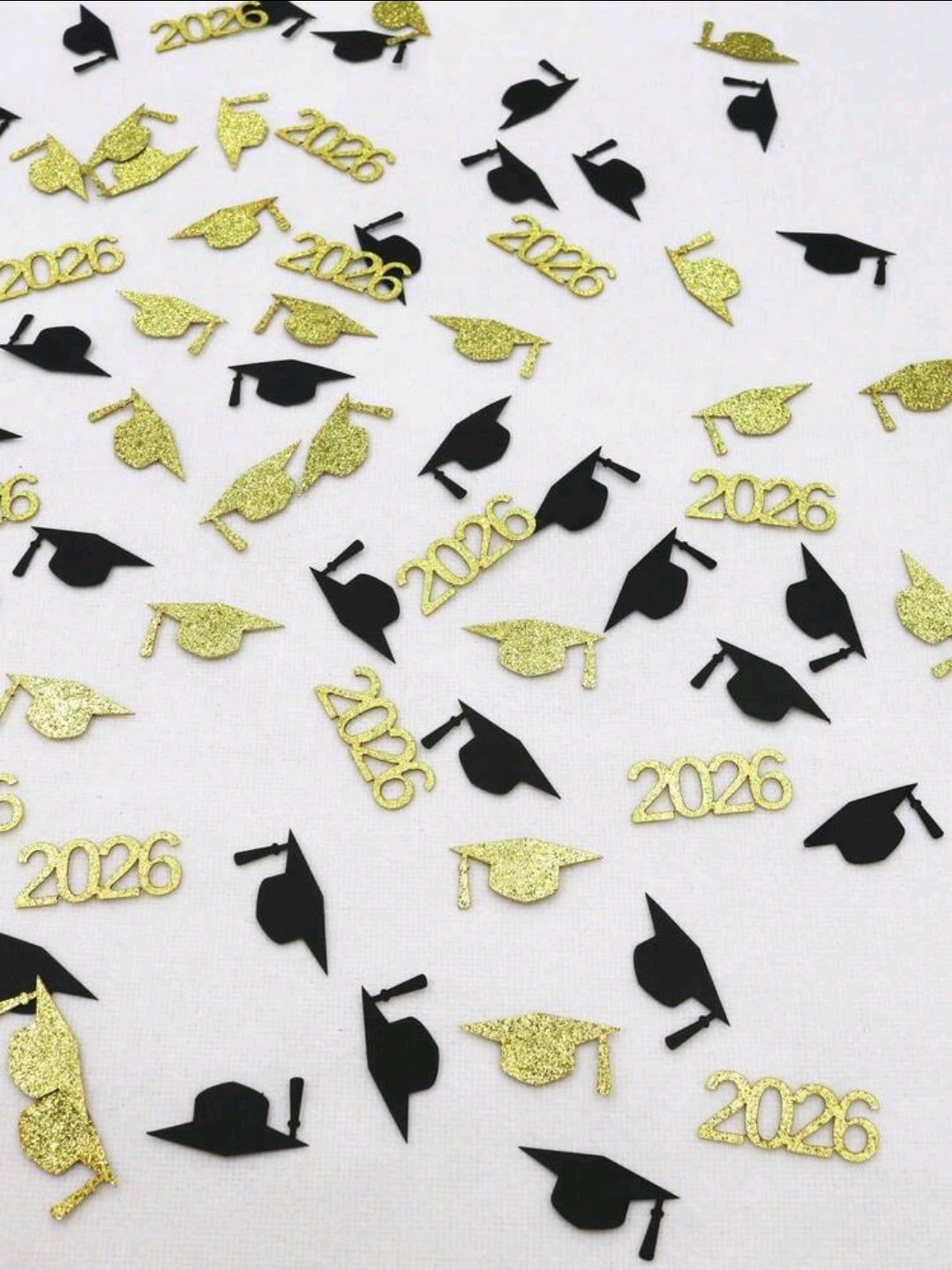 100pcs Black & Gold 2026 Graduation Cap Confetti For 2026 Graduation P ...