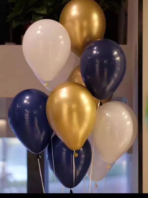 30 pcs chrome gold, white and navy blue combo Balloons – Party Oasis Qatar